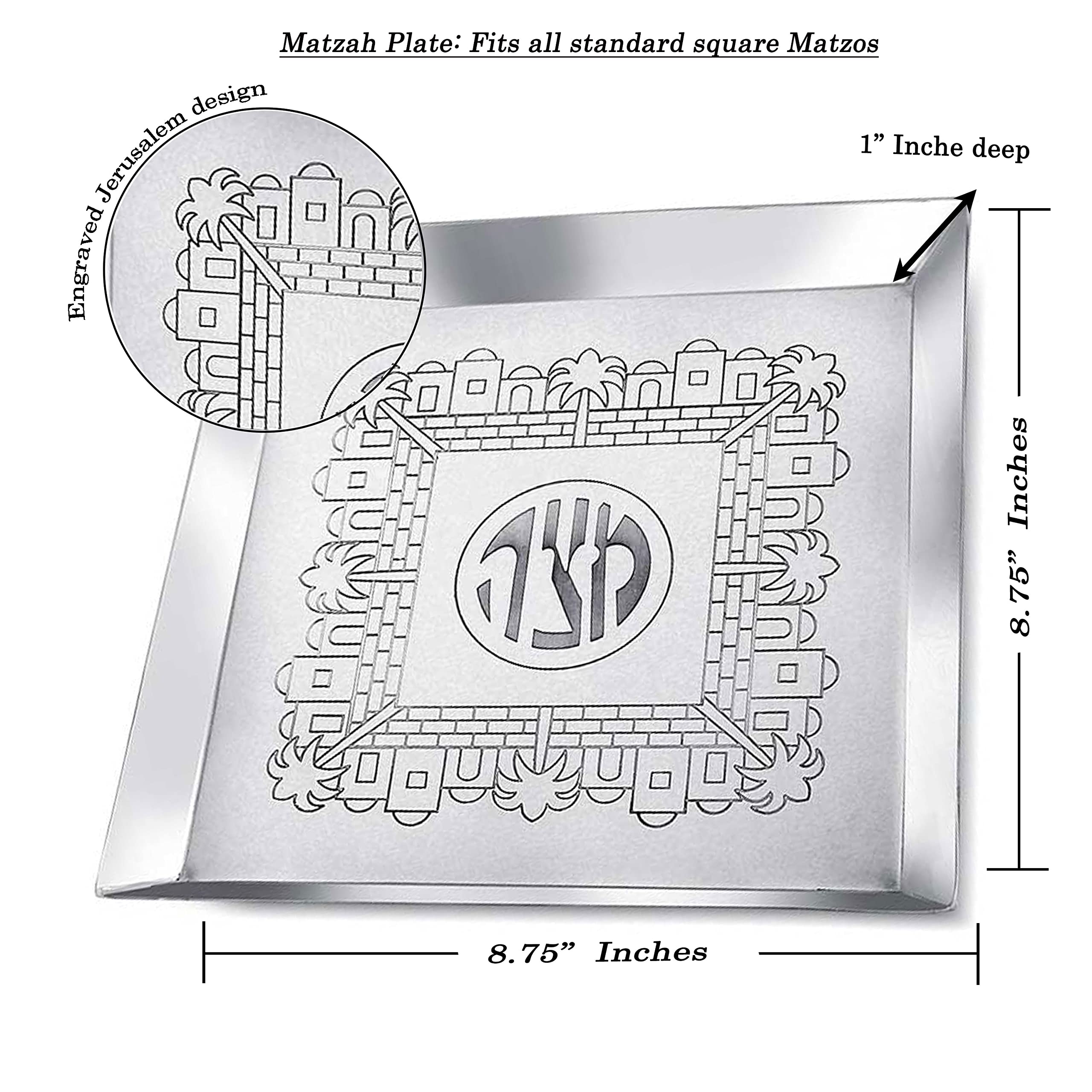 Passover Jerusalem Classics Seder Collection Complete Set Includes Seder Plate, Matzo Tray, Elijah Cup with Coaster, Kiddush Cup, Round Matzah Cover Afikoman Bag Pesach Dinnerware Set by Zion Judaica
