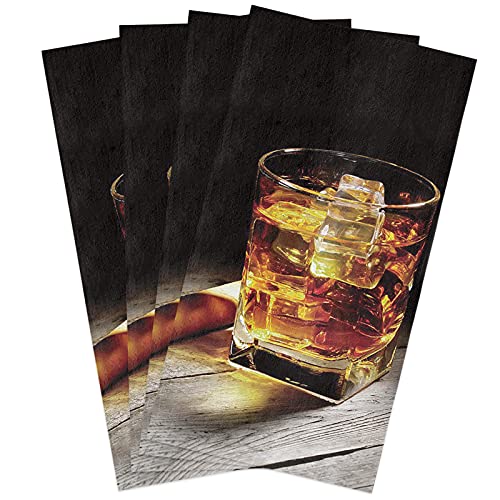 Meet 1998 Wine Glass Beverage Whiskey Kitchen Towels, Set of 4 Hand Drying Towel, Soft Absorbent Multipurpose Cloth Tea Towels for Cooking Baking, Ciger Black Washable Dish Towels Cloth 18x28 Inch