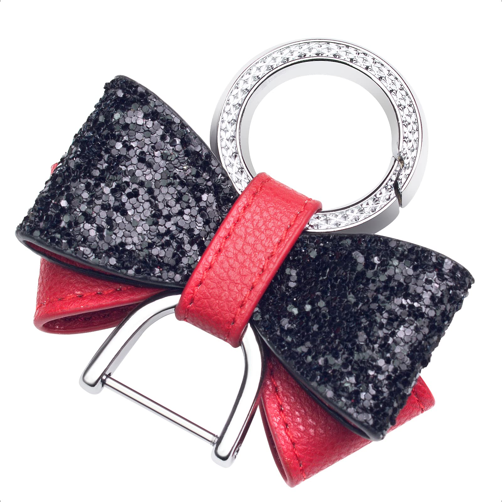 SK CUSTOM Pink Leather bowknot keychain for Women Fingerprint Resistant Plating Metal Key Chain Ring