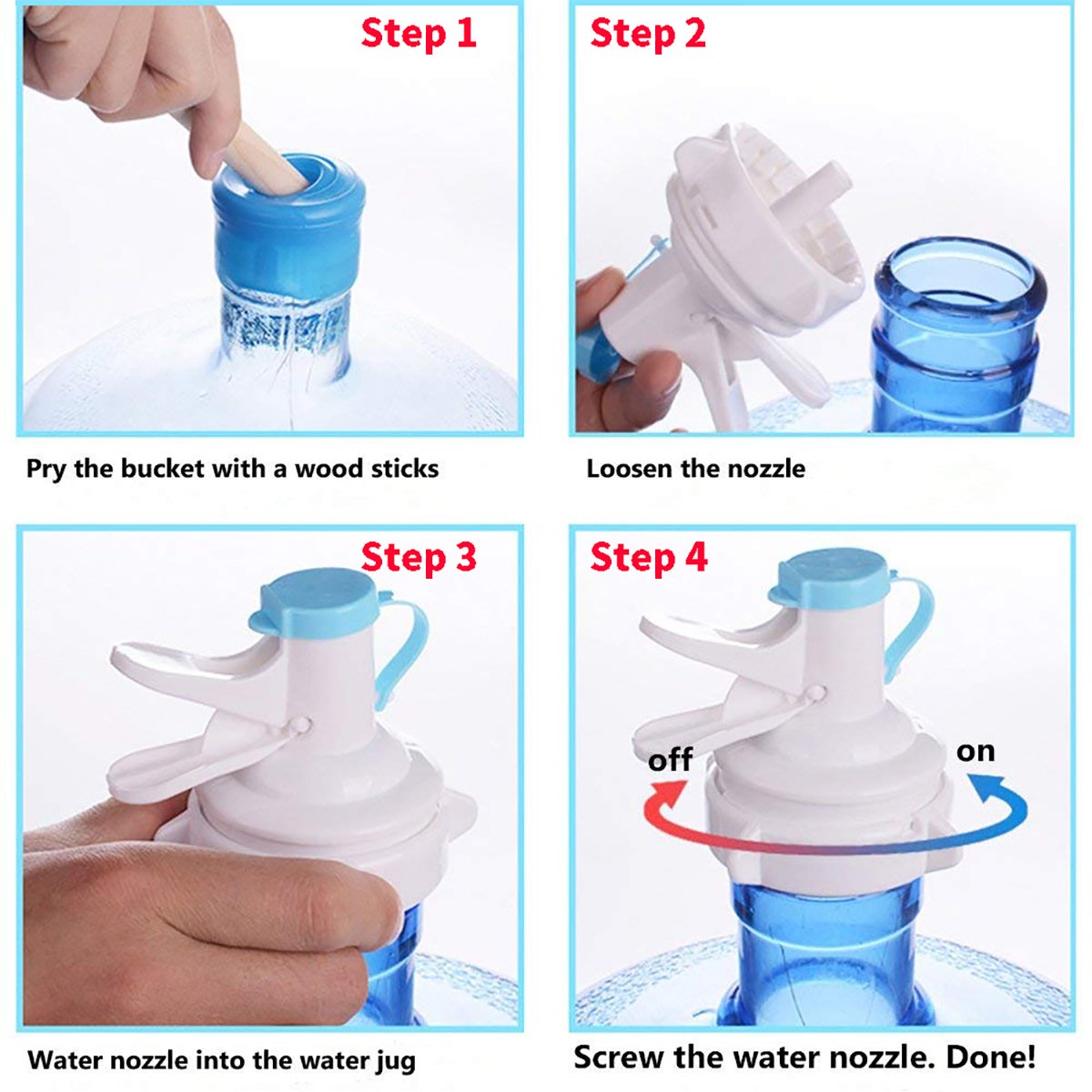 Water Dispenser Valve for 55mm Crown Top Drinking Bottle, Reusable Water Jug Cap Plastic Spigot Faucet, Includes Lid Dirt Protector- 2 Pcs (Not for Threaded Crown Tops)