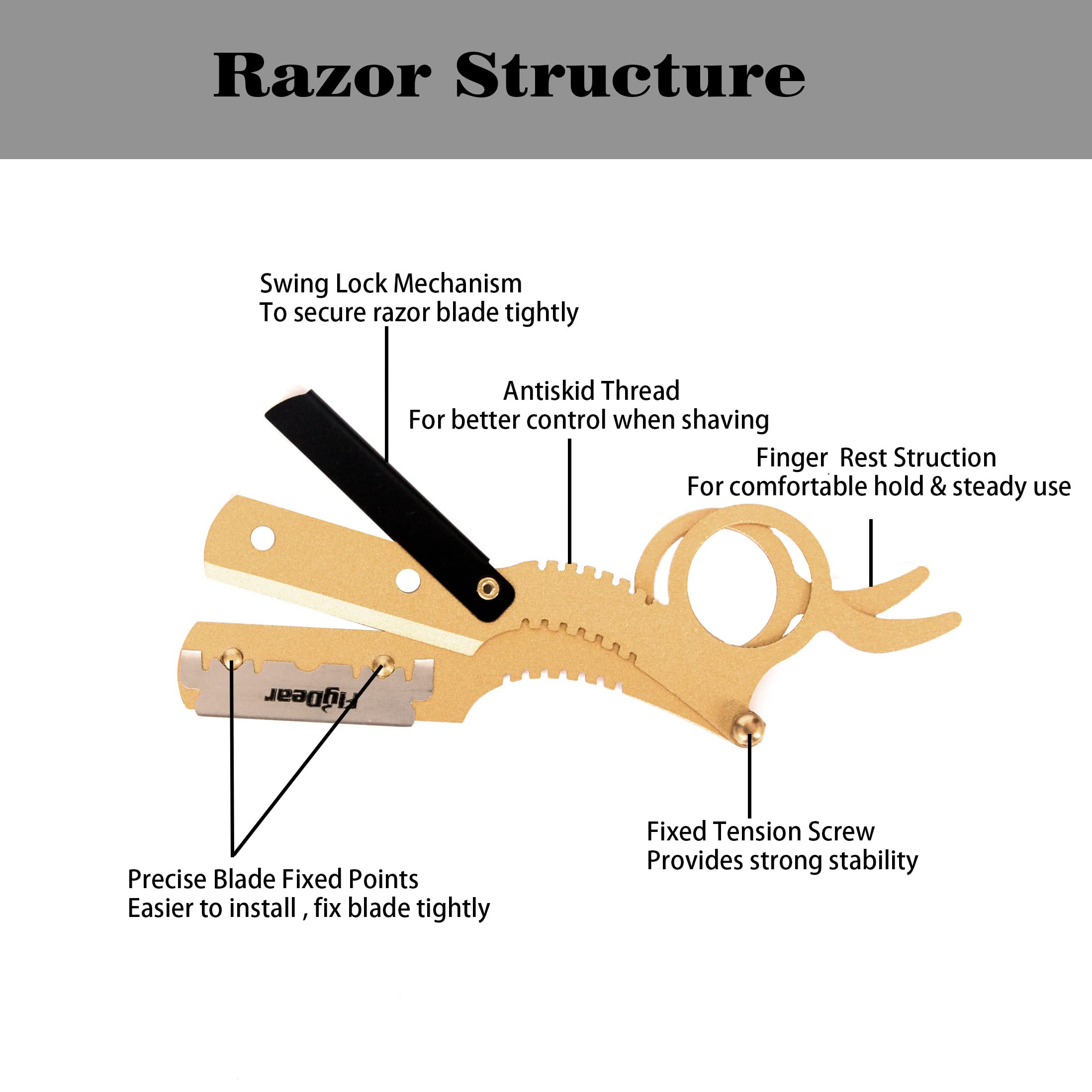Straight Razor Shaving Kit With Blades, Classic Straight Edge Barber Razor For Close & Precise Shaving, Professional Manual Shaver Beard Trimmer Razor, navaja de barbero