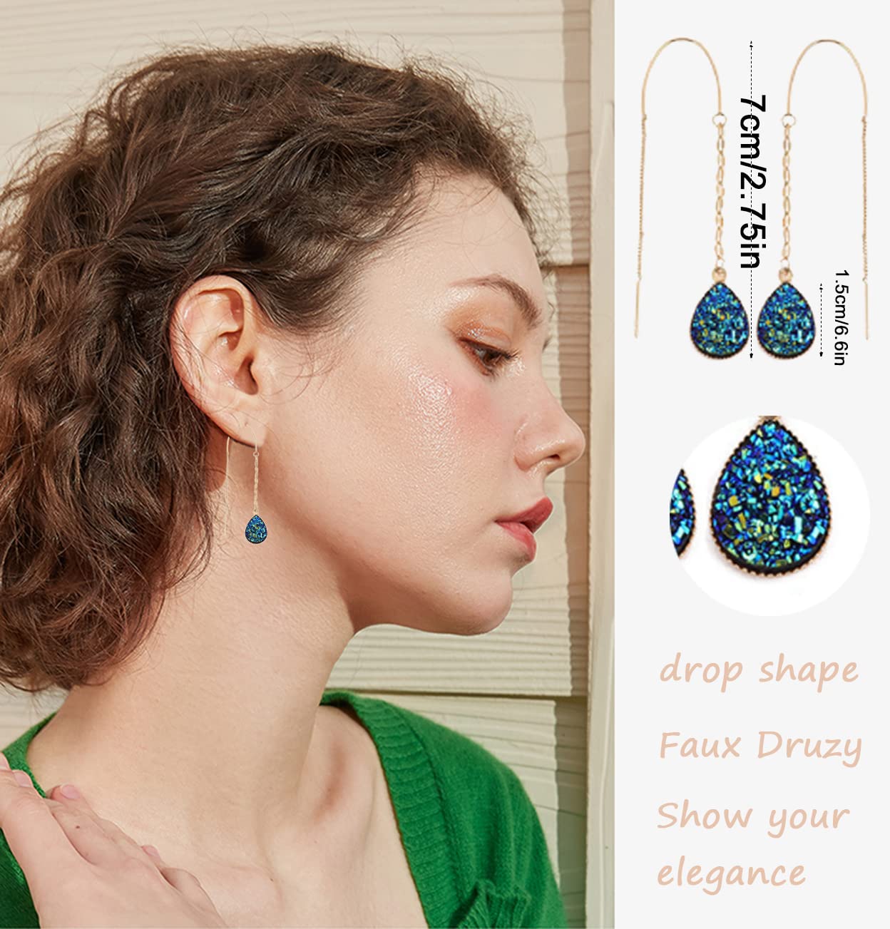 SAMOCO 8Pairs Simulated Druzy Dangle Crystal Earrings for Women Boho Drop Multicolor Earrings for Women
