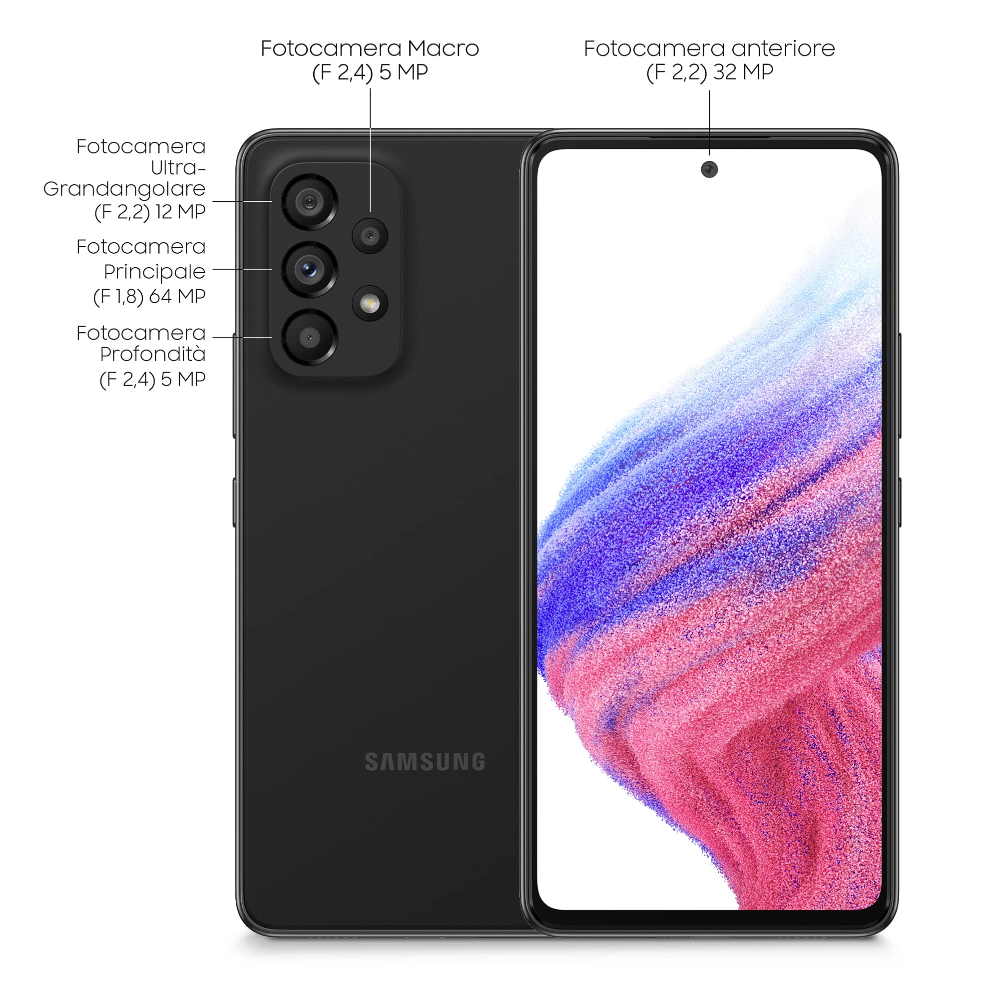 Samsung Galaxy A53 4G (SM-A536B/DS) Dual SIM,128GB + 6GB, Factory Unlocked GSM, International Version (Fast Car Charger Bundle) - (Awesome Black)