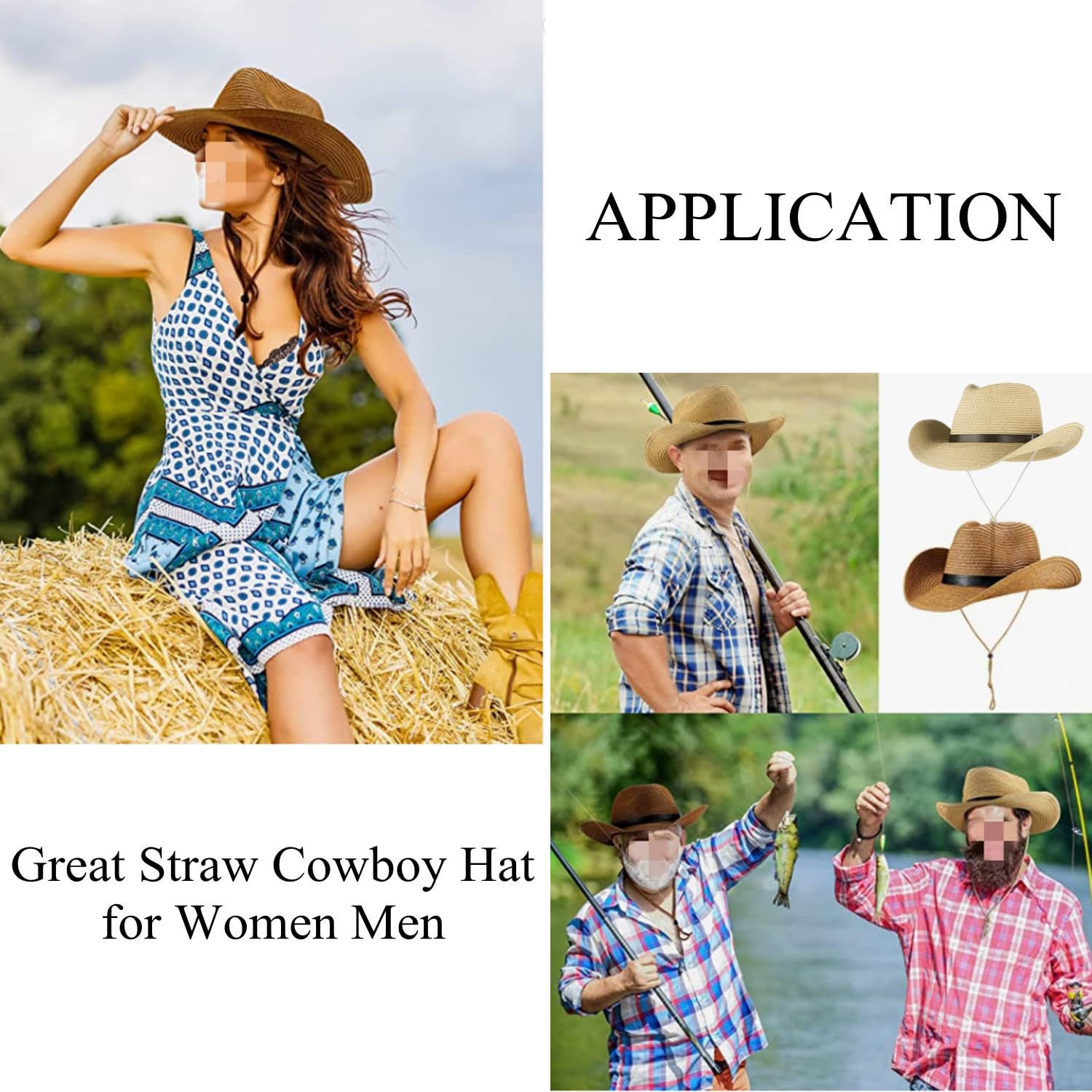 Straw Cowboy Hat for Women Men Classic Western Cowgirl Cap Foldable Sun Hat Shapeable Fedora Panama Hat Wide Brim Beach Hat Khaki