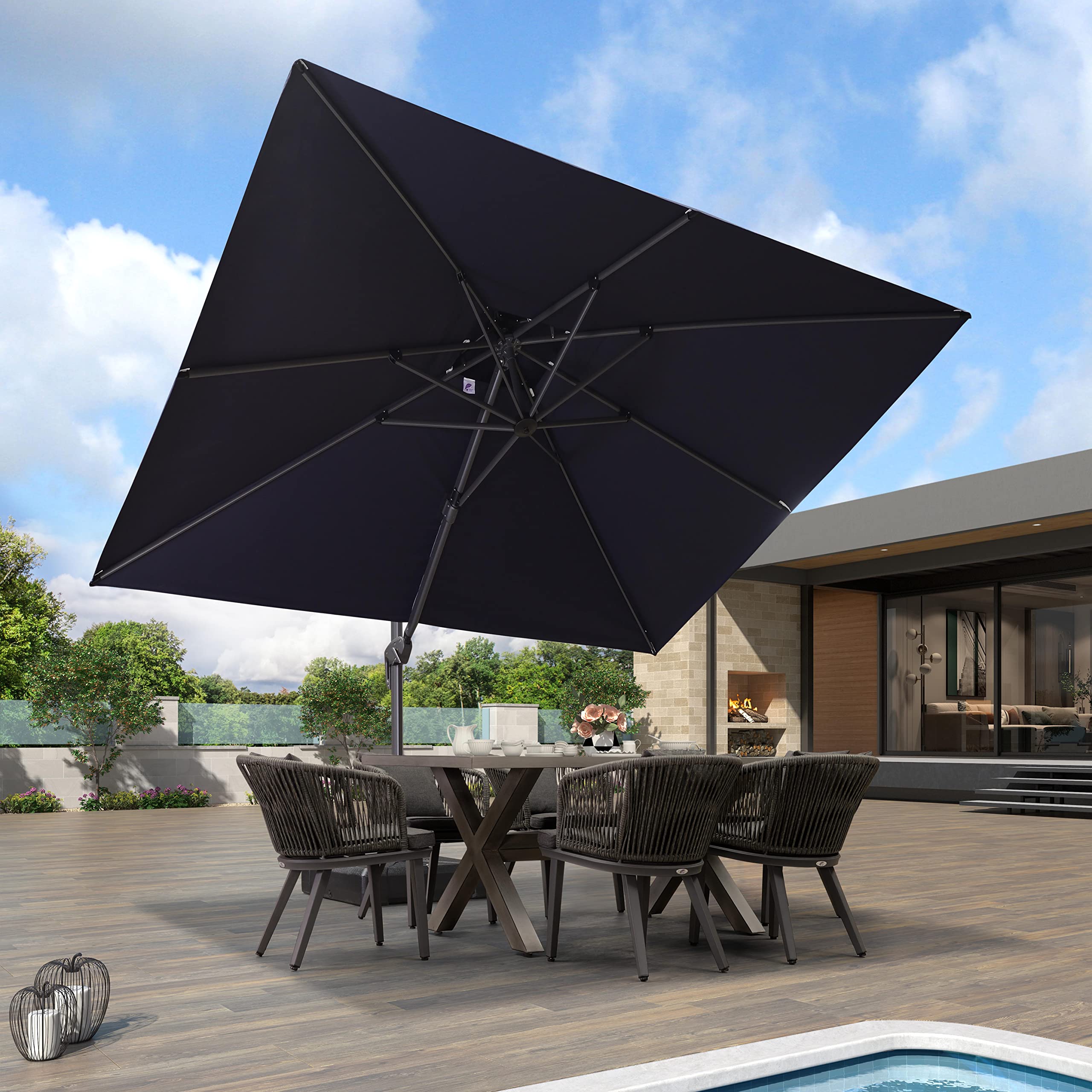 PURPLE LEAF 10FT Cantilever Outdoor Umbrellas Large Patio Umbrella Hanging Double Top Square Offset Umbrella with 360°Rotation Tilting Umbrella Outdoor Patio, Navy Blue