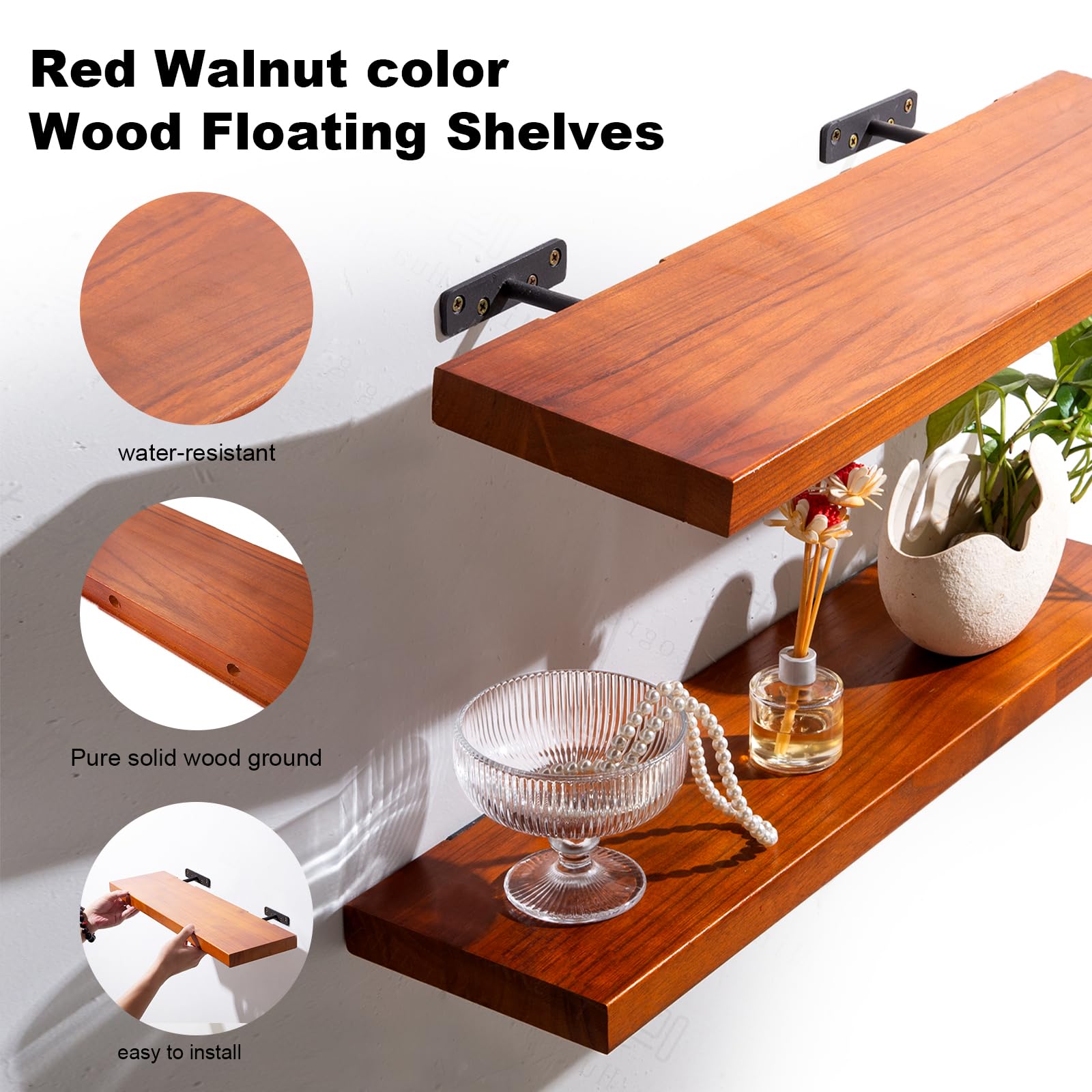 XuXuanHome.Z Natural Wood Floating Shelves 24 inch,Wooden Shelves for Wall,Walnut Floating Shelves for Wall、Solid Wood Floating Shelves,Wooden Floating Shelves for Wall,24 x 6.7X 1.2 inch, Set of 2