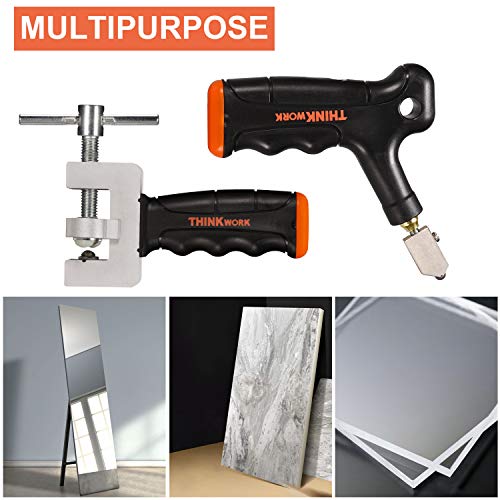 THINKWORK Glass Cutter Tool Kit, Tile Cutter Hand Tool, Easy Glide Glass & Tile Cutter DIY Home Kit(2 Blades & 4 Pads)