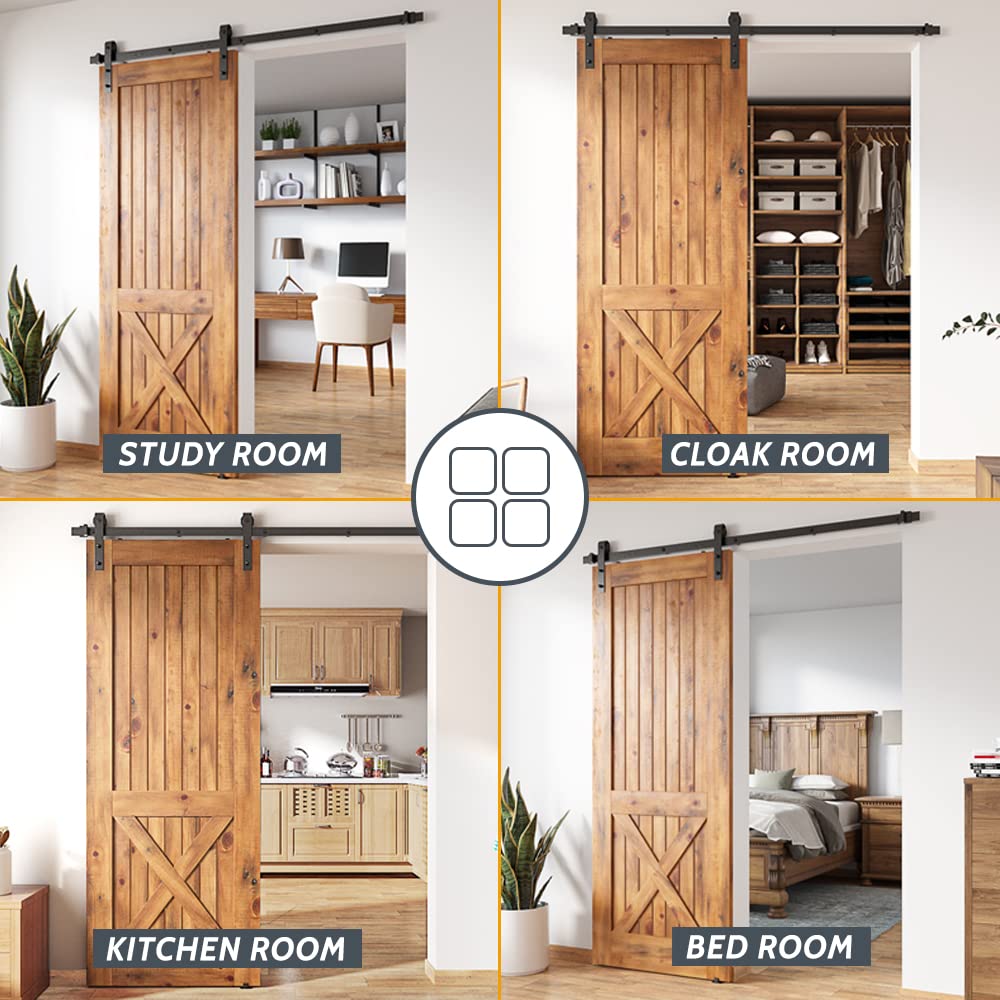 SKYSEN 6FT Sliding barn Door Hardware kit, Barn Door Track, 1/4β Thick Material- Combination Track- Smooth and Quiet- Easy to Install- Black (J Shape-5)