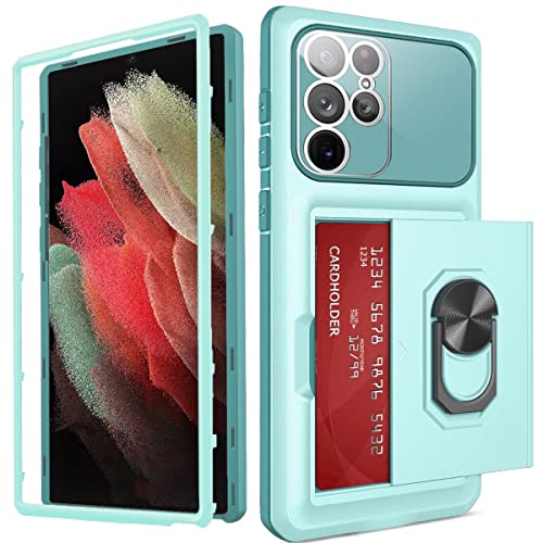 WATEFULL Samsung Galaxy S23 Ultra Case - Teal Wallet Card Holder with Kickstand & Camera Cover