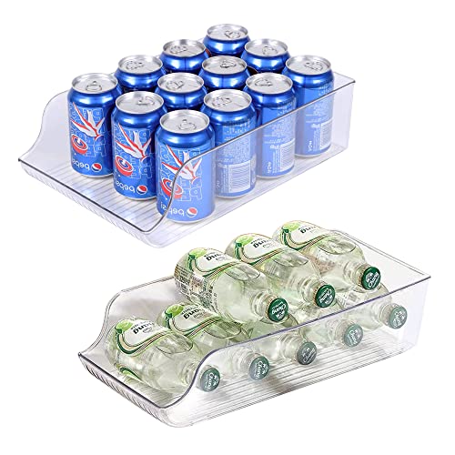 Water Bottle Refrigerator Organizer Bins Containers, hosck kitchen organization and storage Freezer Pantry Organizer Bins 2 pcs Storage Container for Refrigerator, Clear PET Skidproof& Durable for Drinks 13.7*9*3.9in (PET)