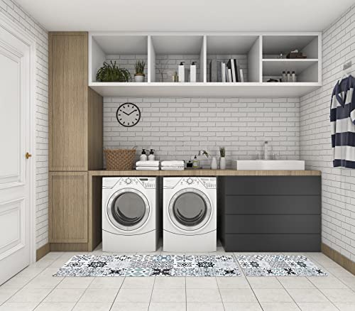 Menoeceus Kitchen Rug Anti Fatigue Mat 2 Piece Kitchen Rugs and Mats Non Skid Washable Kitchen Mat Floor Runner Set PU Foam Rugs Floor Carpet for Sink Laundry Bathroom Waterproof Standing Mat