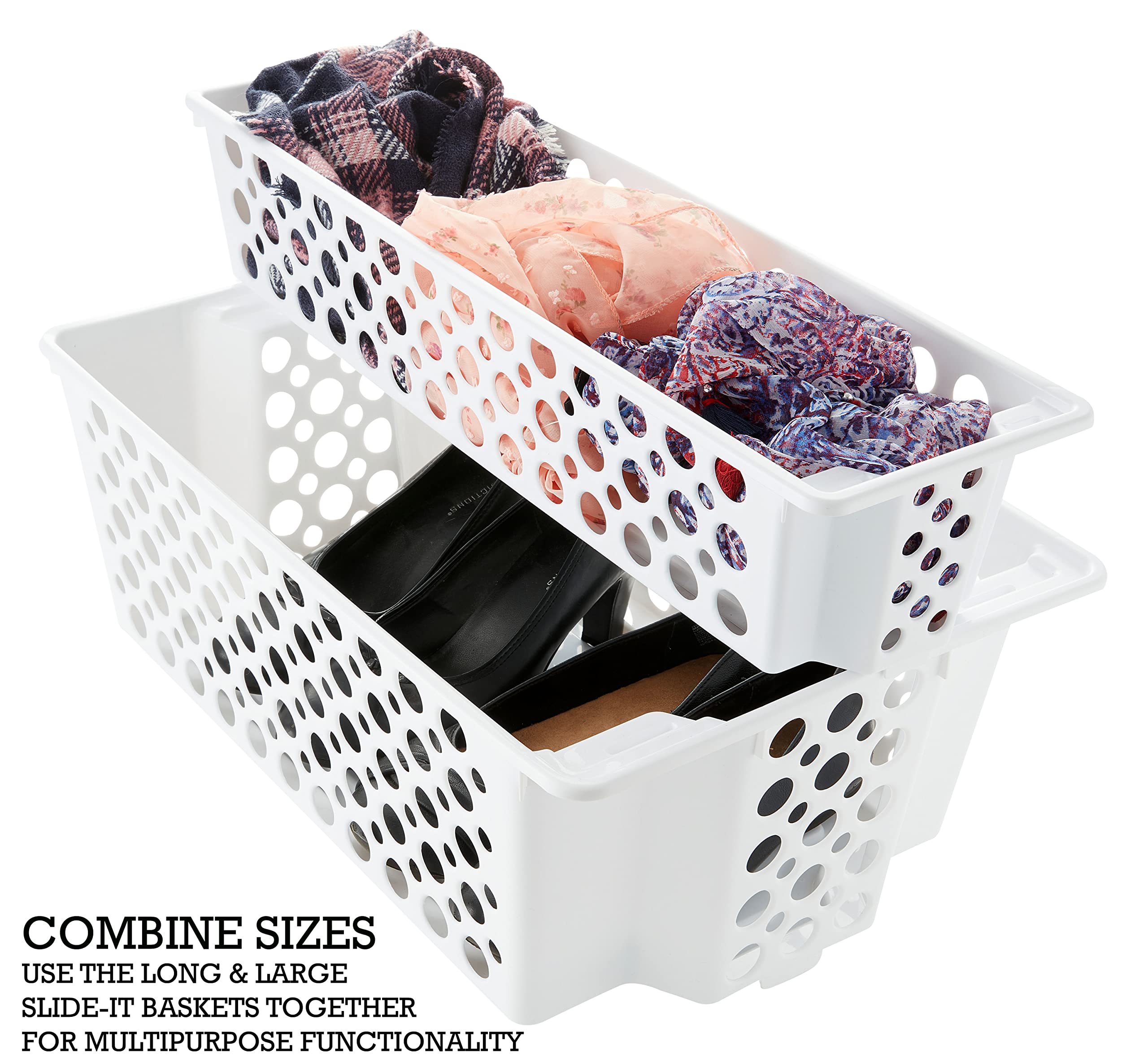 Organize Your Home Long Slide-It Baskets, 3 Pack, Stacking and Sliding Modular Storage, Great Organizing Bins for Pantry, Closet, Bedroom, Office, and all Storage, 21” x 6.3” x 4.4”