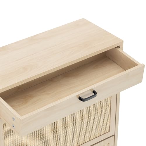 XIAO WEI Shoe Cabinet, Natural Rectangular Handmade Rattan Shoe Storage Organizer Cabinet with 3 Flip Drawers, Freestanding Shoe Rack with Adjustable Shelf for Entryway