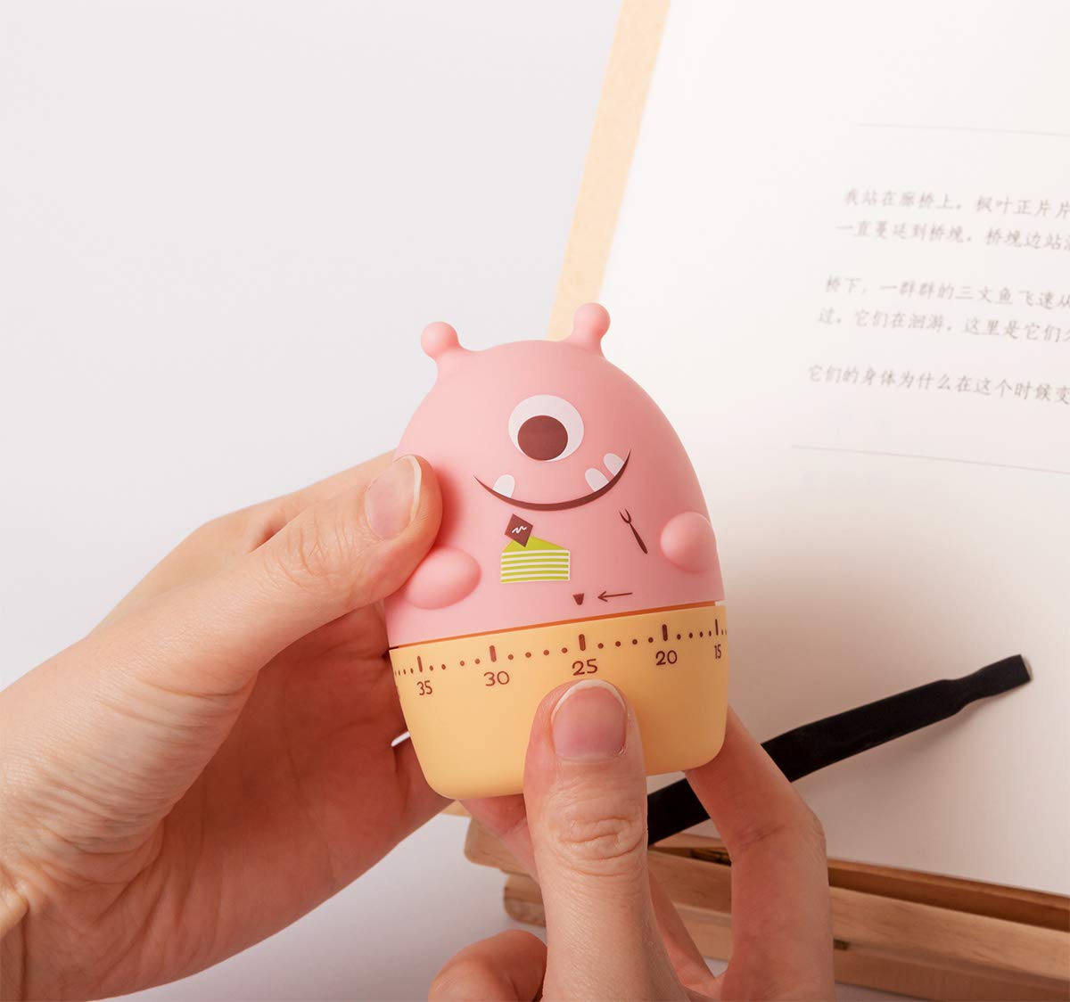Ranvi Timer Small Monster Type Time Manager Mechanical Kitchen Timer, Suitable for Kitchen, Study, Daily(Gray)