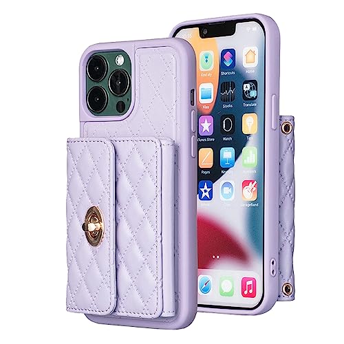 WATSKY Suitable for iPhone 14Pro Mobile Phone case, Card case, Organ Card case Leather case Light Purple