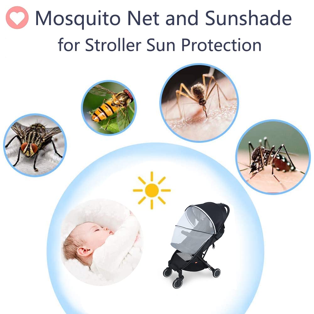 Stroller Sun Shade and Mosquito Net for Stroller ，Sun Protection Baby Mosquito Net Bug Insect Mesh Net Netting Mesh Cover for Strollers, Car Seat,Bassinet,Cradle （Gray）
