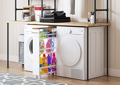 UTEX 4 Tiers Kitchen Slim Storage Cart, Rolling Side Storage Cabinet with Handle for Kitchen Bathroom Laundry Narrow Corner Places,White