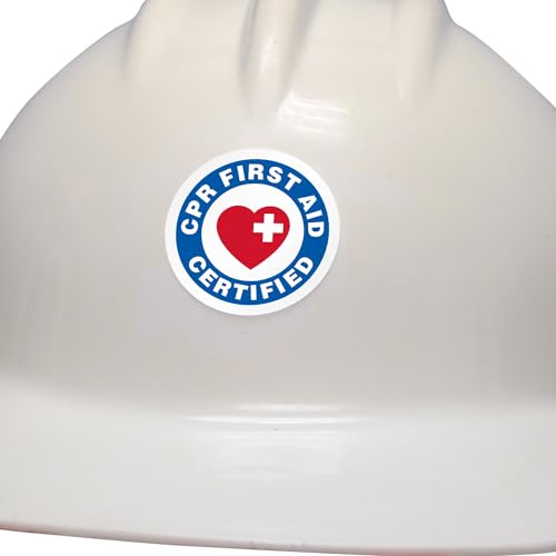 SmartSign "CPR First Aid Certified" Pack of 5 Hard Hat Labels | Retro-Reflective, 2" Circle