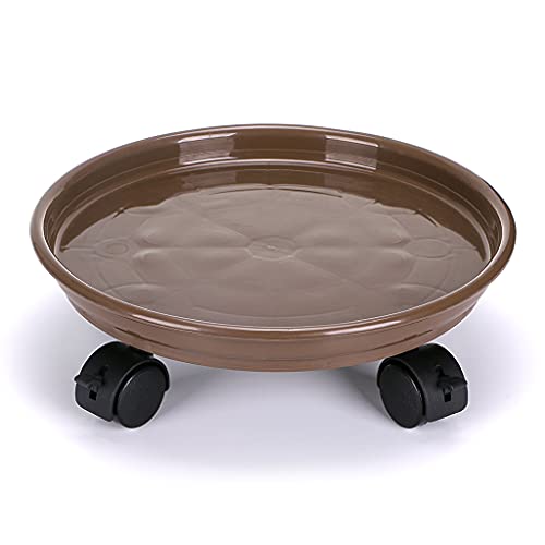 Skelang 4-Pack Plant Caddy 11.8 Inches, Plant Pallet with Brake Wheels, Plant Stand Roller for Indoor and Outdoor Heavy Duty Planter, Load Capacity 125 Lbs (Coffee)
