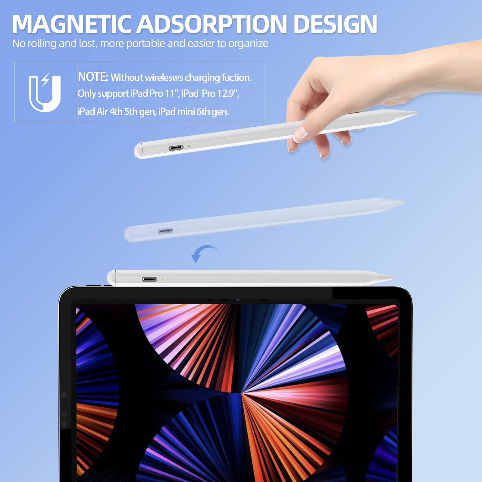 Stylus Pen for iPad, Apple Pencil with Palm Rejection, Compatible with (2018-2022) Apple iPad Pro (11/12.9 Inch), iPad Air 3rd/4th Gen, iPad 6/7/8th Gen, iPad Mini 5th Gen, for Precise Writing/Drawing