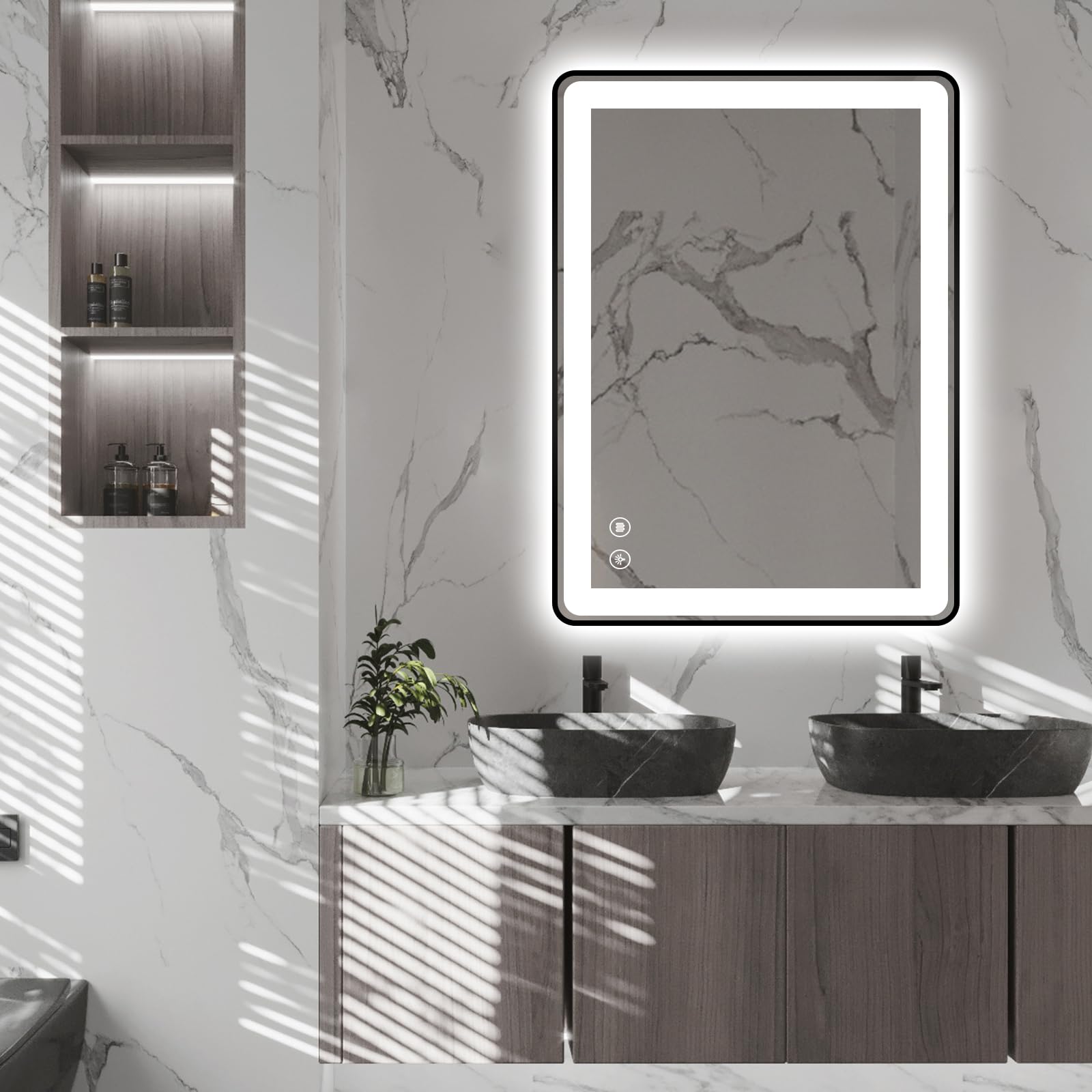 Niccy LED Bathroom Mirror, 30"x22" Rectangle Wall Mounted Vanity Mirrors with Metal Frame, Anti Fog Dimmable Smart Mirror for Bathroom/Bedroom/Livingroom/Entryway(Horizontal or Vertical),Black