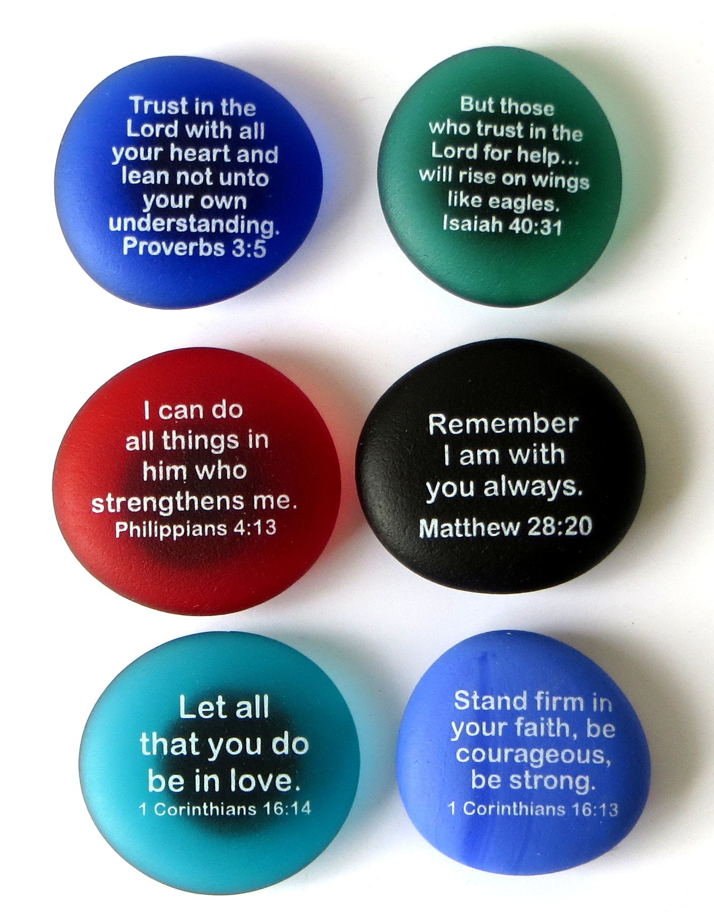 Scripture Magnets, Your Favorite Inspirational Bible Verses Printed On Frosted Sea Glass Stones, Attached to Super-Strong Magnets. by Lifeforce Glass