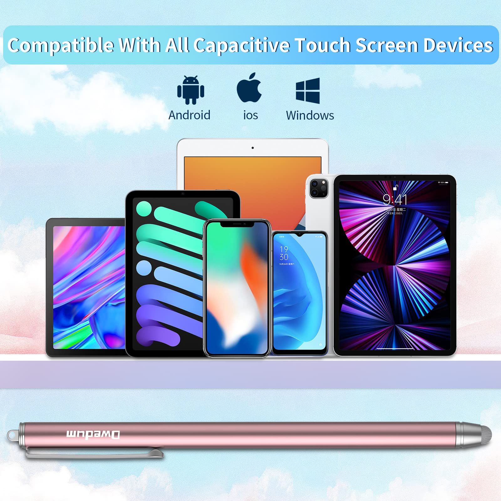 Stylus Pens for Touch Screens, 2-in-1 Active Stylus Pen for iPad Compatible with iPad/iPhone/Android/Samsung/Tablet and Other Touch Screen (Pink/Light Blue/Silver/Dark Blue/Black)