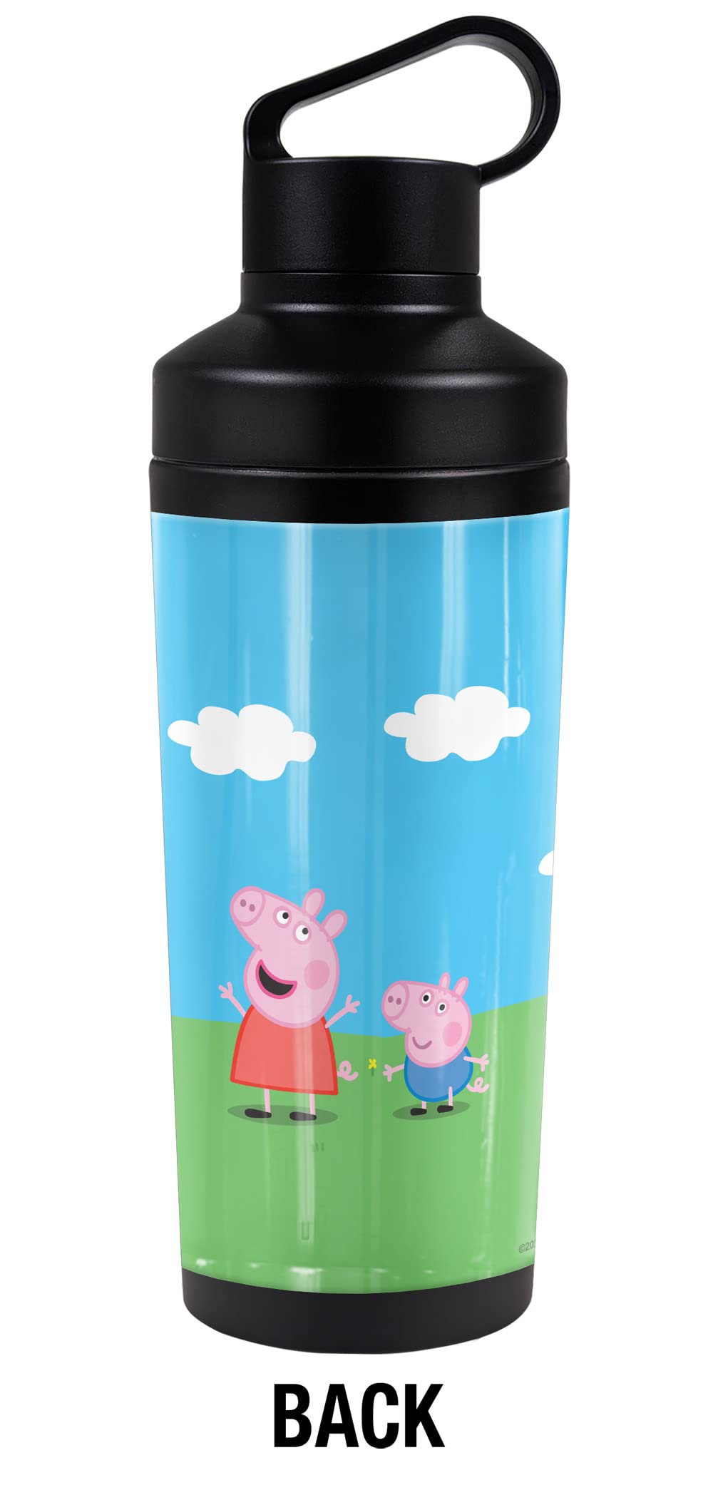 Peppa Pig OFFICIAL Peppa And George Sunny Day 18 oz Insulated Water Bottle, Leak Resistant, Vacuum Insulated Stainless Steel with 2-in-1 Loop Cap