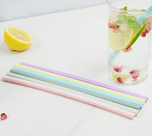 Silicone Straws Reusable Drinking Straw Pack-of-6 Soft Beverage Water Drink Straw -for 30oz and 20oz Tumblers 6Pcs Straws - Comes with 1 Cleaning Brush in All (1Box)