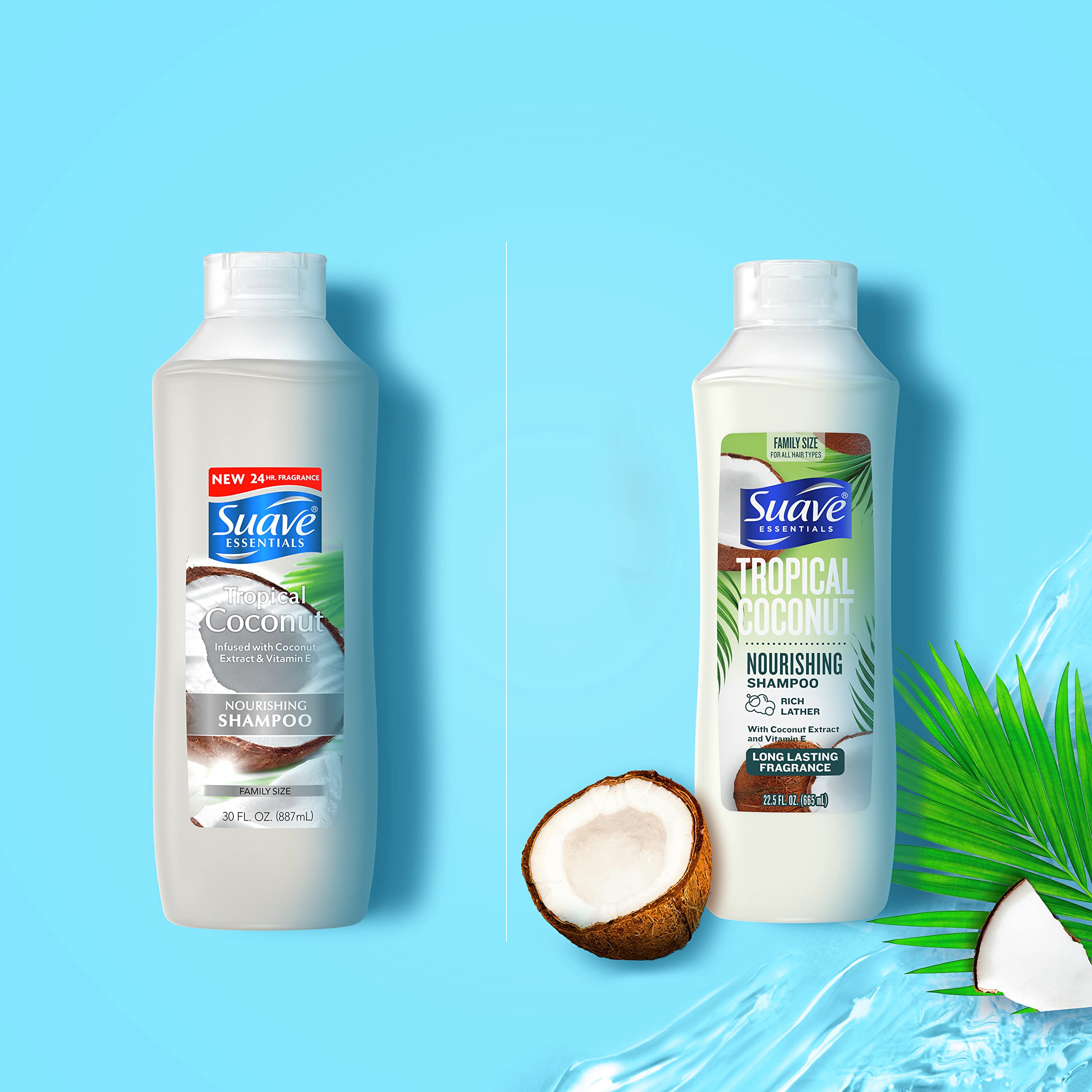 Suave Essentials Nourishing Shampoo, Infused with Coconut Extract and Vitamin E, Tropical Coconut Shampoo with a Long Lasting Fragrance 22.5 oz