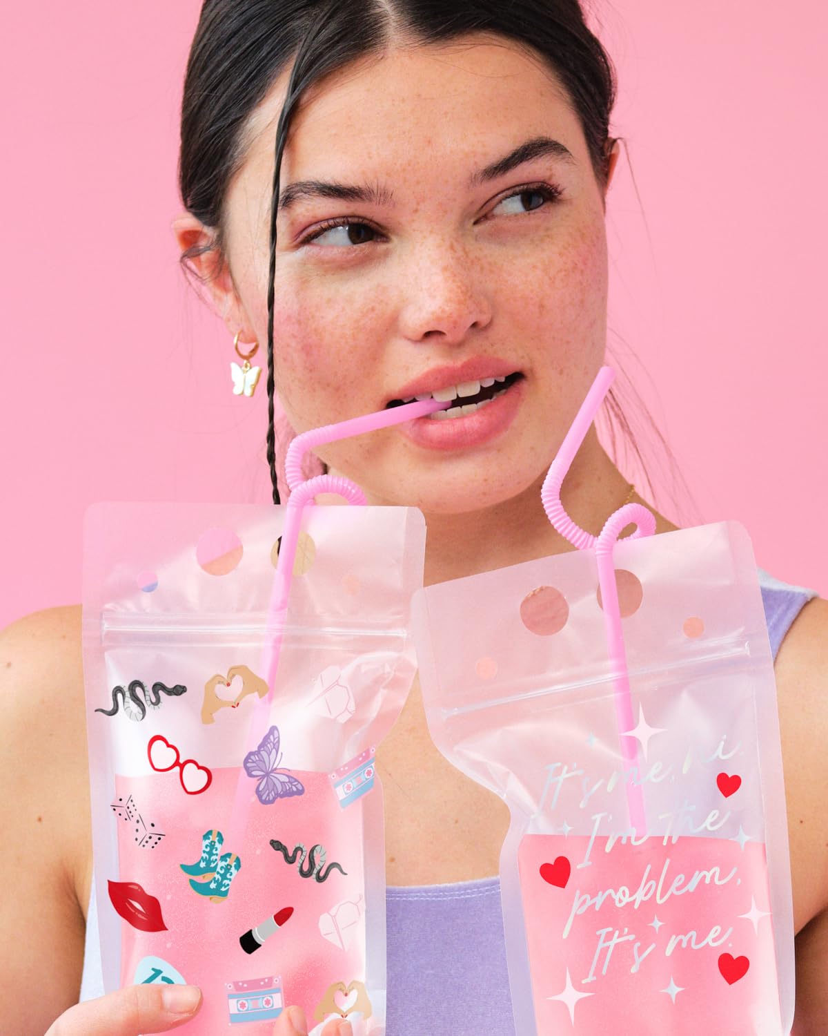 xo, Fetti Eras Party Clear Drink Pouches - 15 pcs | Concert Party Sippers, Bachelorette Decorations, Birthday Drinkware, Bridesmaid Supplies
