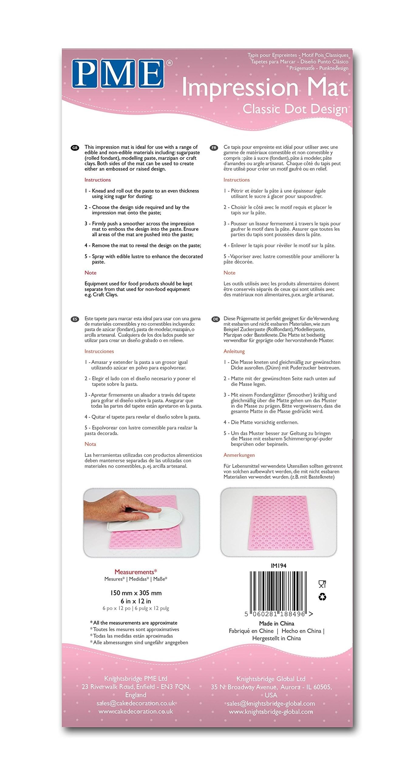 PME Classic Dot Design Impression Mat for Cake Decorating, Standard, Transparent