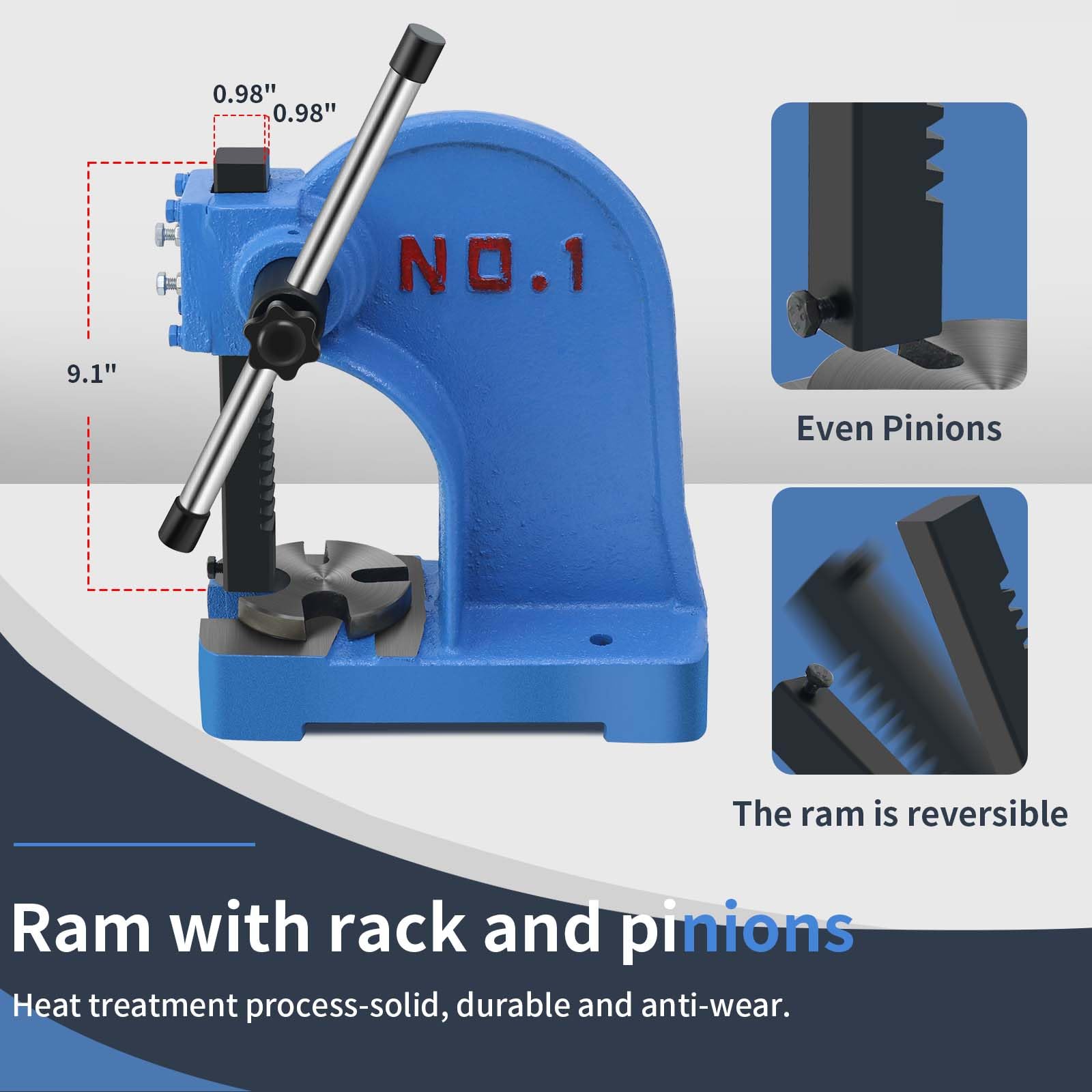 PNBO 1 Ton Manual Arbor Press,Heavy Duty Cast Iron Desktop Punch Press Machine, for Riveting Punching Holes