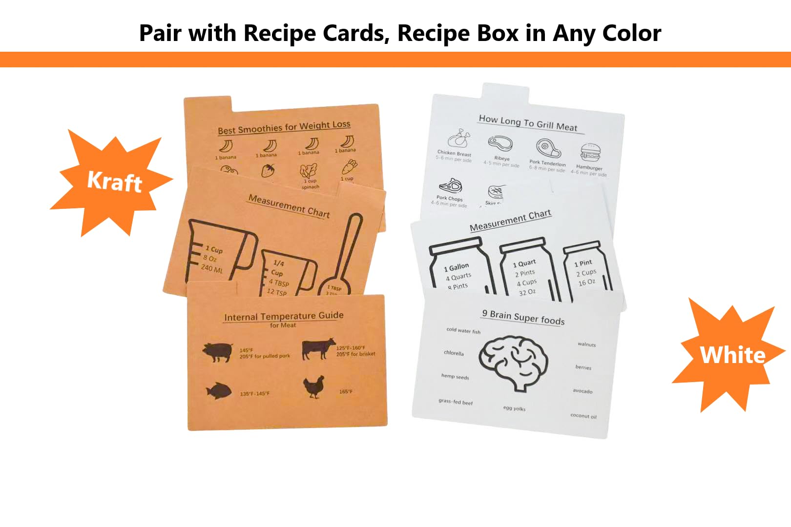 Recipe Card Dividers 4x6 with Tabs (Set of 24) Includes Printed Cooking Tips Recipe Box Dividers Made of Thick Cardstock Best Kitchen Gift (Kraft)