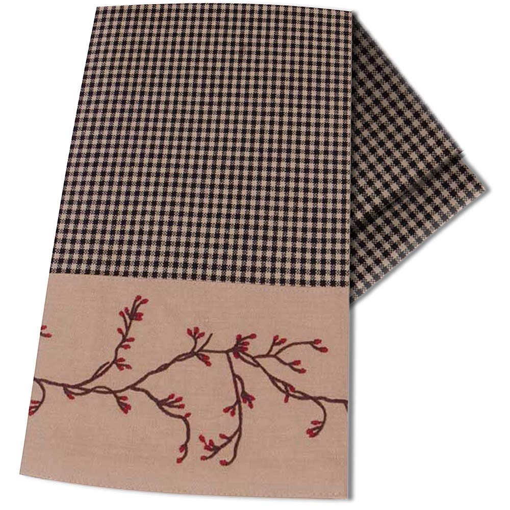 Primitive Home Decors Berry Vine Gingham Black and Nutmeg Kitchen Towel (Set of 2)