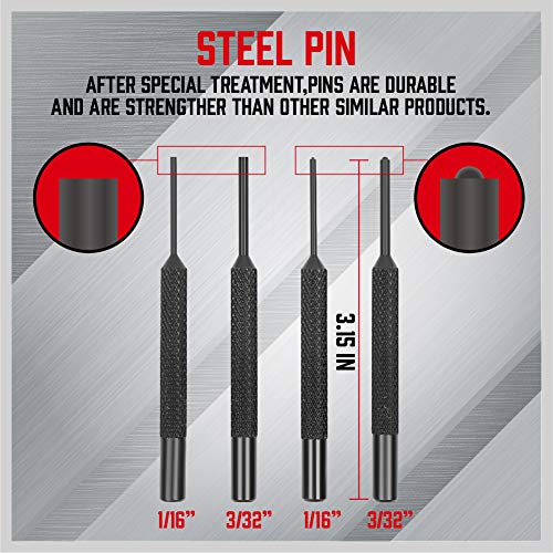 SEDY 18-Pieces Roll Pin Punch Set, Roll Pin Starter Punch, Brass, Steel, Plastic Punches & Brass/Polymer Hammer. Red Storage Carring Case provided