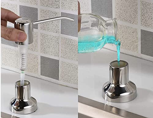Soap Dispenser for Kitchen Sink, Built in, Stainless Steel, Pump Set for Dish Soap or Lotion, Refill from The Top (Silver)
