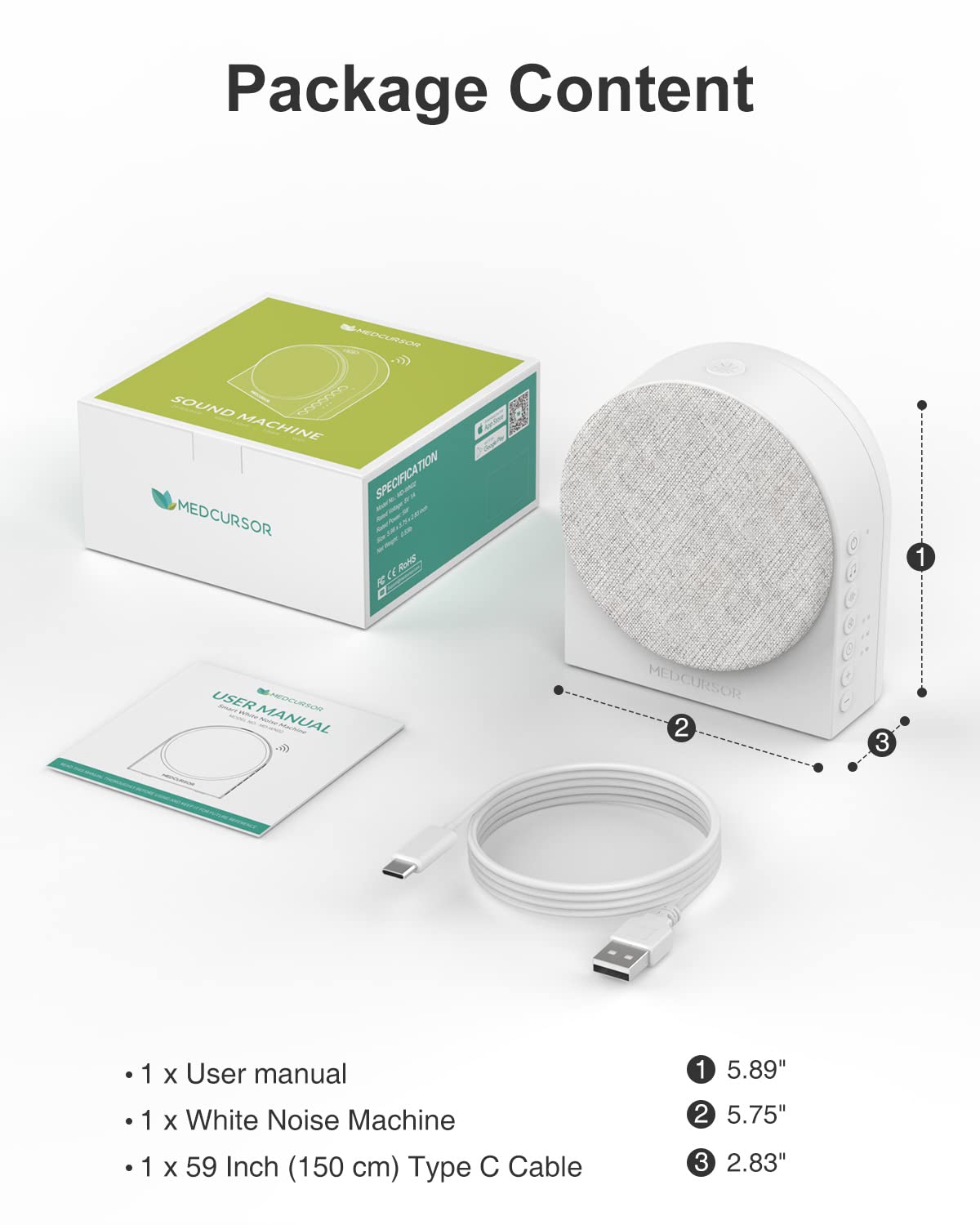 Smart White Noise Machine - Medcursor Sleep Sound Machine with App Control, 39 HiFi Soothing Sounds, Adjustable Night Light, Sleep Timer Therapy for Adults & Baby, Plug-in Noise Maker, No AC Adapter