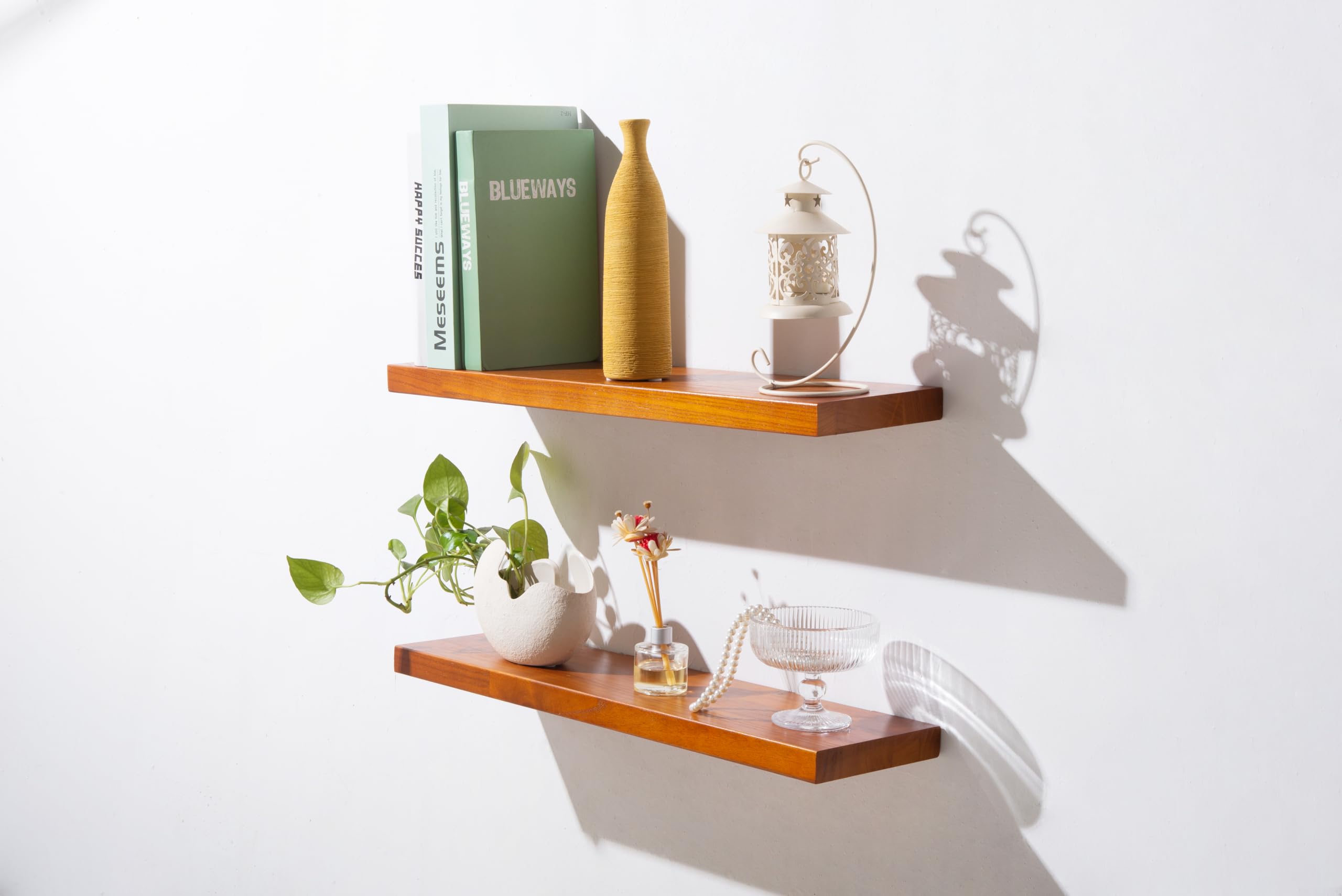 XuXuanHome.Z Natural Wood Floating Shelves 24 inch,Wooden Shelves for Wall,Walnut Floating Shelves for Wall、Solid Wood Floating Shelves,Wooden Floating Shelves for Wall,24 x 6.7X 1.2 inch, Set of 2