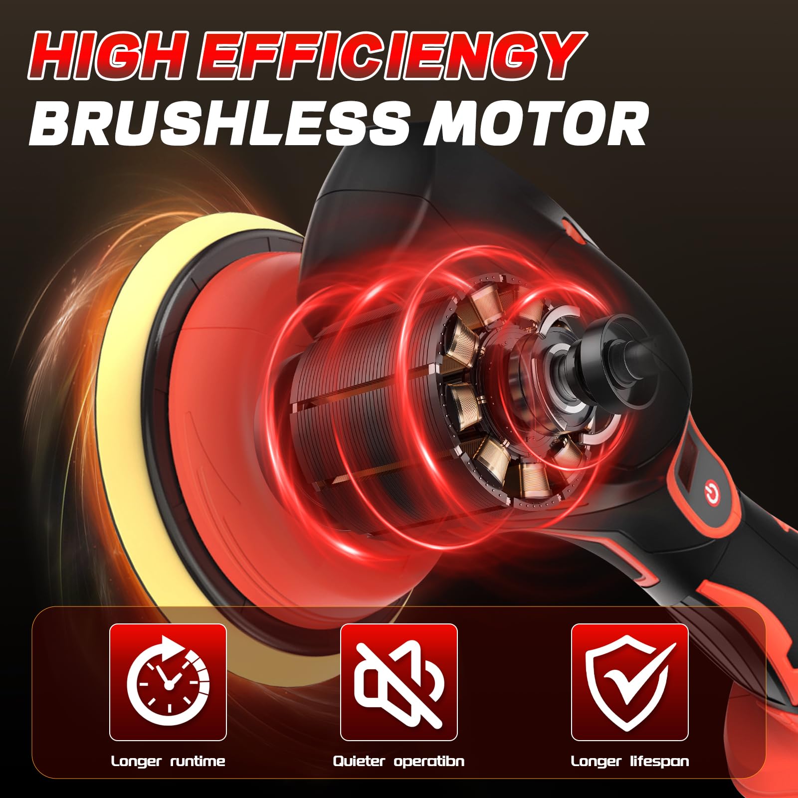 YEARTOP Cordless Car Buffer Polisher for Milwaukee 18V Battery, 8 Variable Speed Orbital Polisher, Brushless Motor Car Buffer, Power Polisher for Car Detailing/Polishing/Waxing (No Battery)