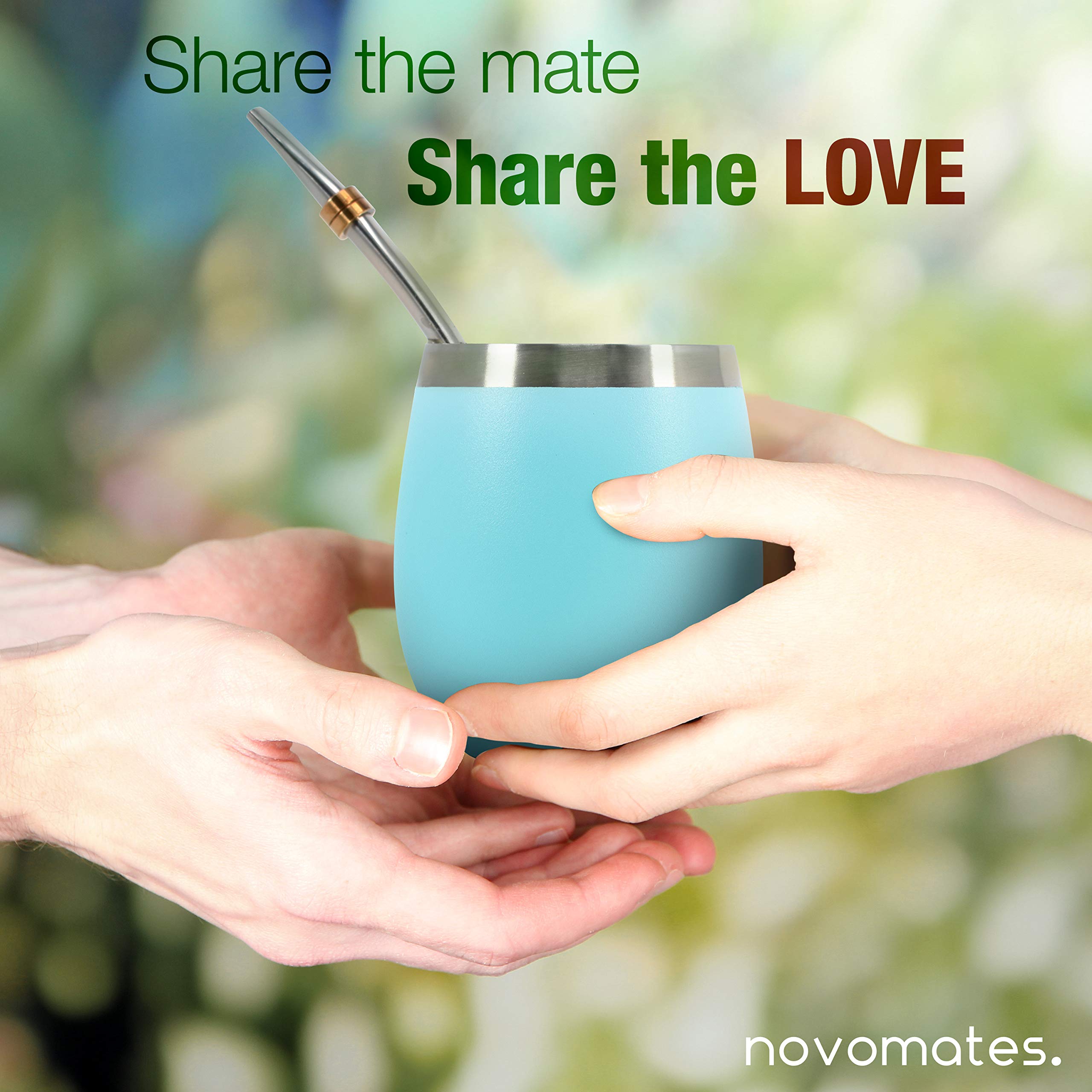 Novomates Yerba Mate Kit Including Double Wall Stainless Steel Mate Tea Cup and Mate Straw β Yerba Mate Cup and Bombilla Mate - Yerba Mate Gourd - Bombilla Mate and Mate Tea Cup 8oz (237ml) (Teal)