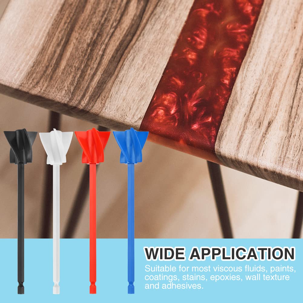 QOONESTL Resin Mixer Paddles, 4pcs Reusable Paint Mixer Epoxy Mixer Paddles, Multipurpose Mixer Drill Attachment for Resin, Paint, Silicone, Ceramic Glaze Mixing(Black+White+Red+Blue)