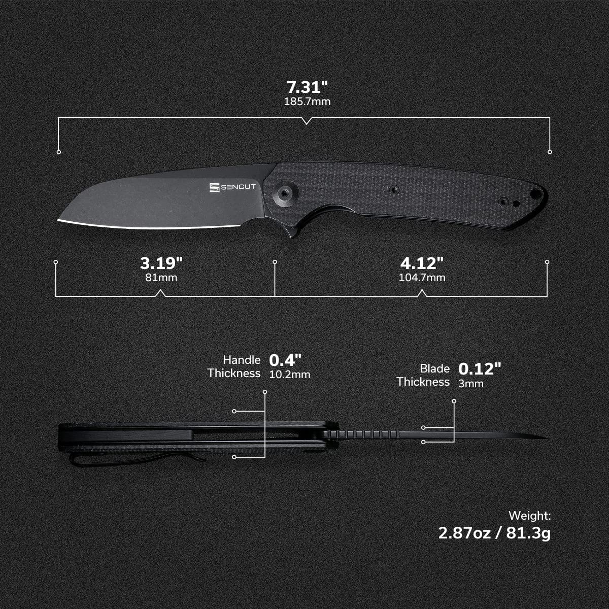 SENCUT Kyril Pocket Folding Knife for EDC, Design by Ferrum Forge Knife Works, Liner Lock Small Knife with Clip, Black Stonewashed Blade with Micarta Handle Everyday Carry Knife for Men Women, Lightweight for Indoor Outdoor Gift S22001