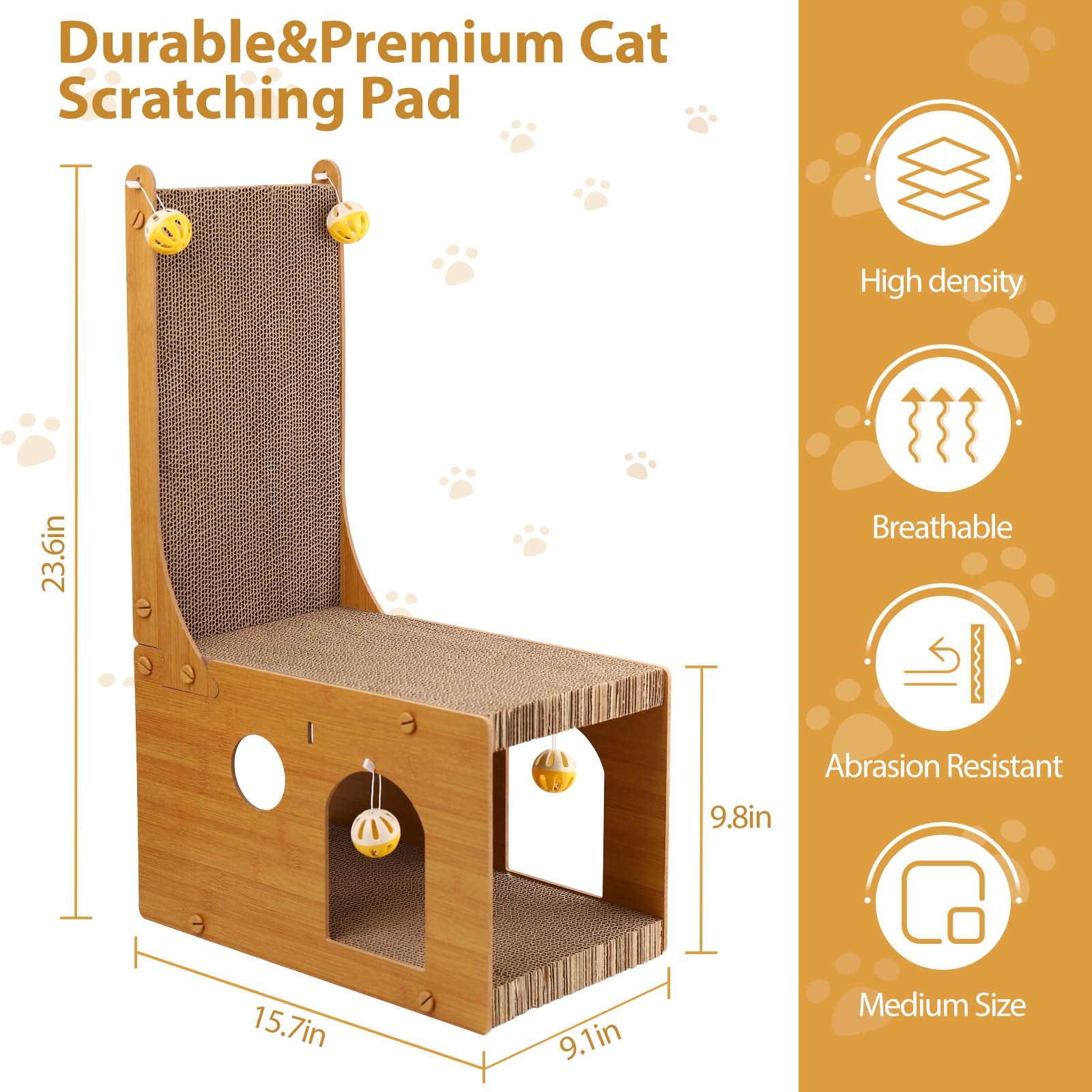 YEMOO Cat Scratcher, Cat Scratching Board, L Shaped Vertical Cat Scratcher for Wall and Couch Protection, Cat Scratching Board with 4 Cat Ball Toys for Indoor Cats