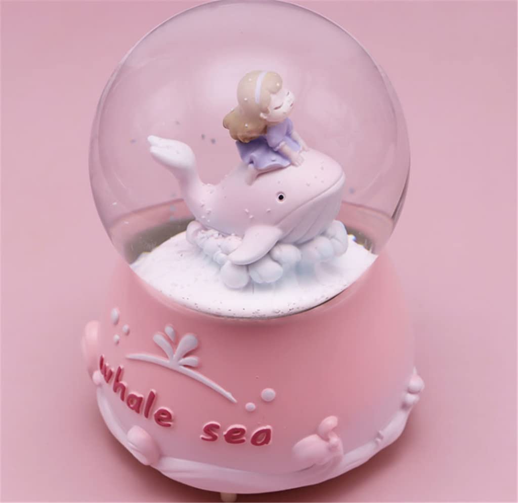 SEASD Dream Dolphin Crystal Ball Girl Birthday Gift can Rotate The Floating Snow Music Box Octave Box Ornaments ( Color : Blue , Size : 15*10cm )