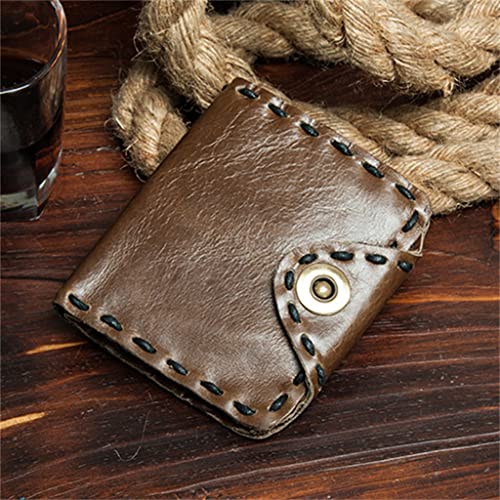 SEASD Handmade Leather Wallet Men's Card Bag Retro Short Style Money Clip Woven Purse Storage Bag Purse