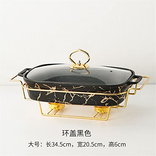 SEASD Nordic Rectangular Ears Ceramic Pot Household Tableware Light Fire Heating Hotel Dry Soup Pot Creative Pot Rack ( Color : Gray , Size : 34.5*20.5*6cm )