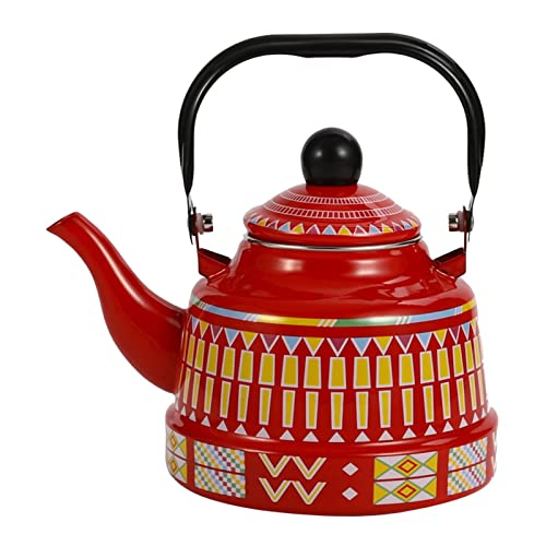 WeiLaiKeQi 2.5L Porcelain Enameled Teakettle with Handle,Hot Water Tea Kettle Pot for Home Kitchen, Red