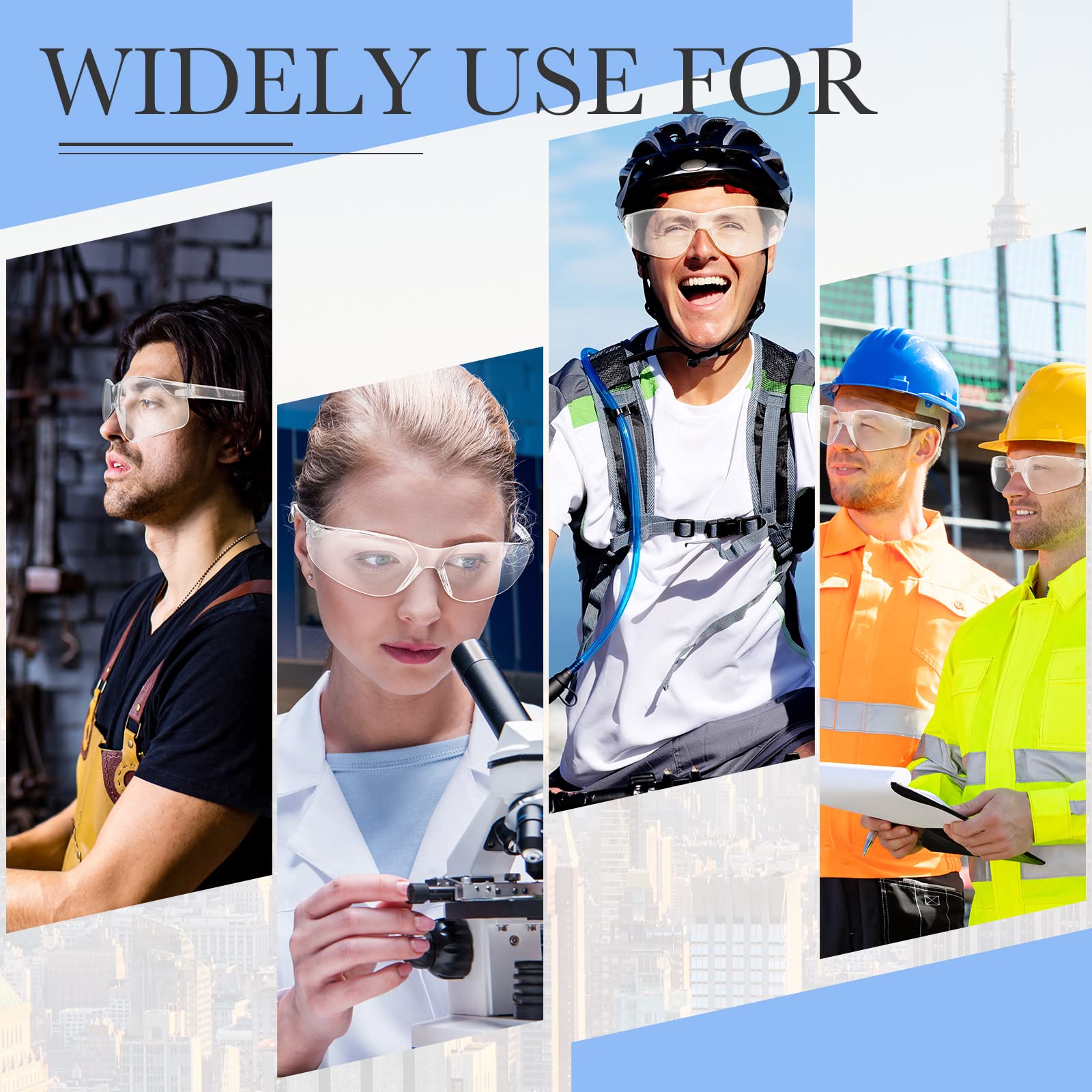 Queekay 50 Pcs Safety Glasses Impact UV Scratch Glasses Bulk Eye Protection for Men and Adolescents Working Lab Construction Science (Clear)