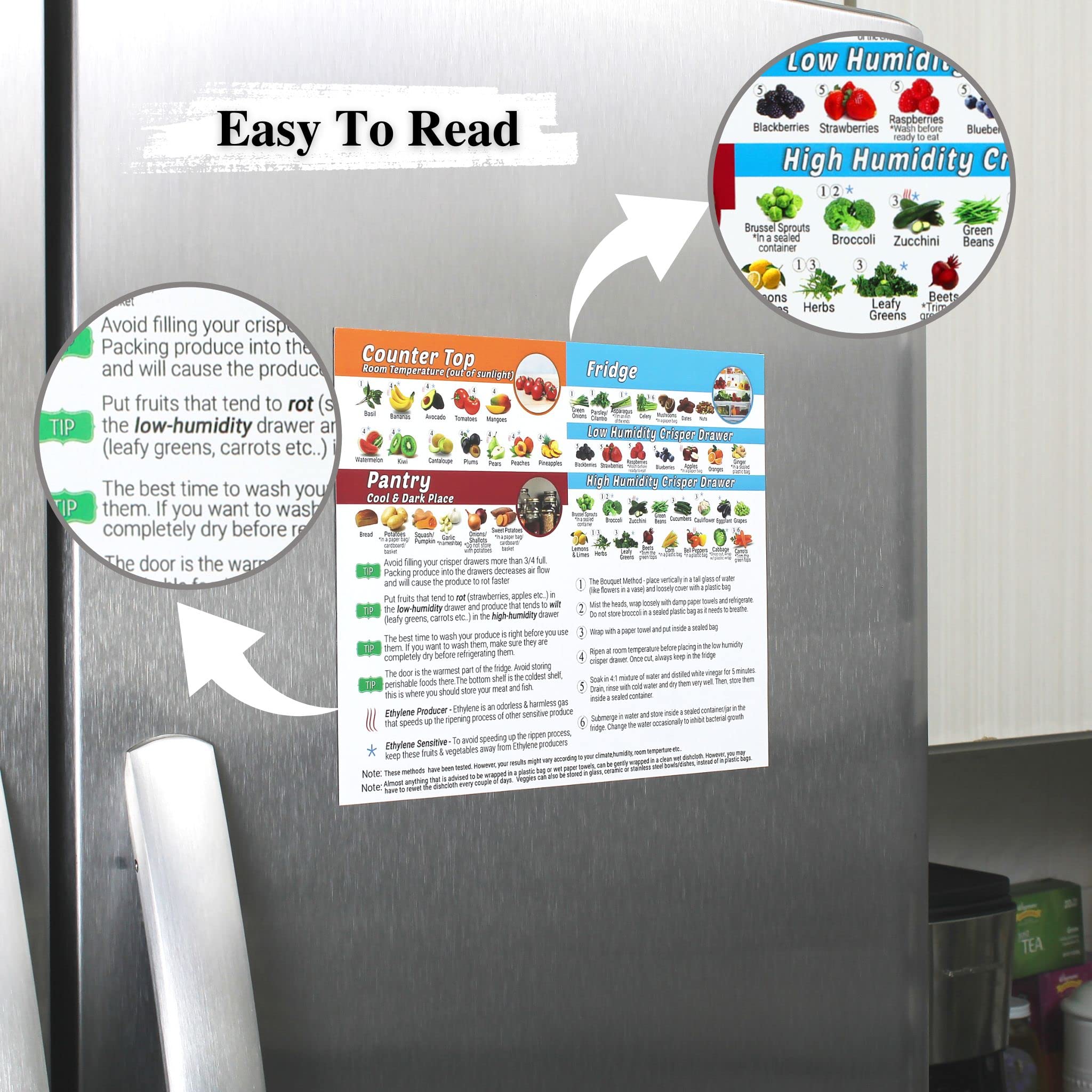 Produce Storage Guide Magnet - How to Store Food Magnet for The Fridge, Fruit & Vegetable Cheat Sheet, Kitchen Organizer Magnetic Chart, Food Storage Chart, Kitchen Fridge Magnet